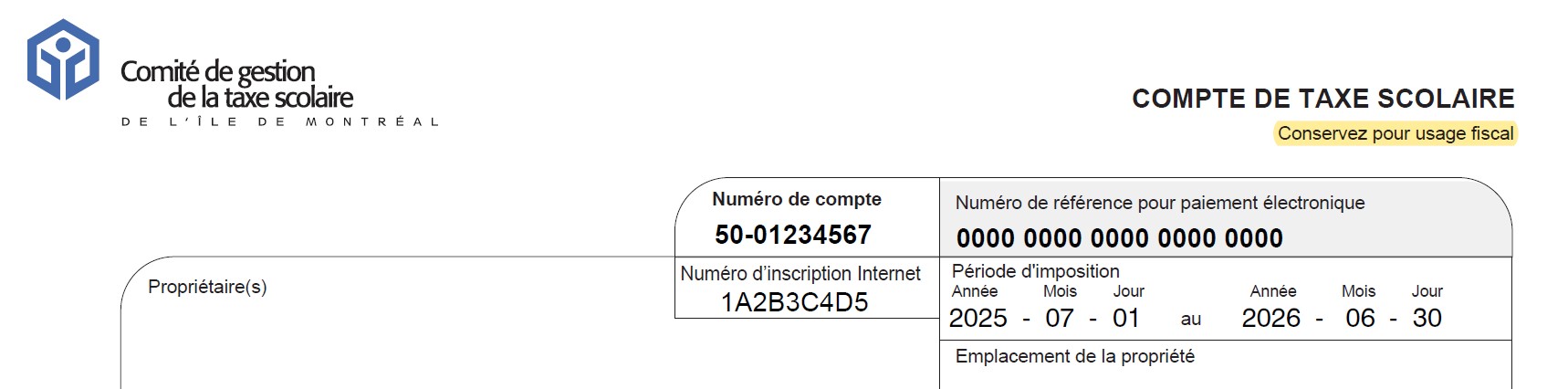 Paiement du compte de taxe scolaire - CGTSIM